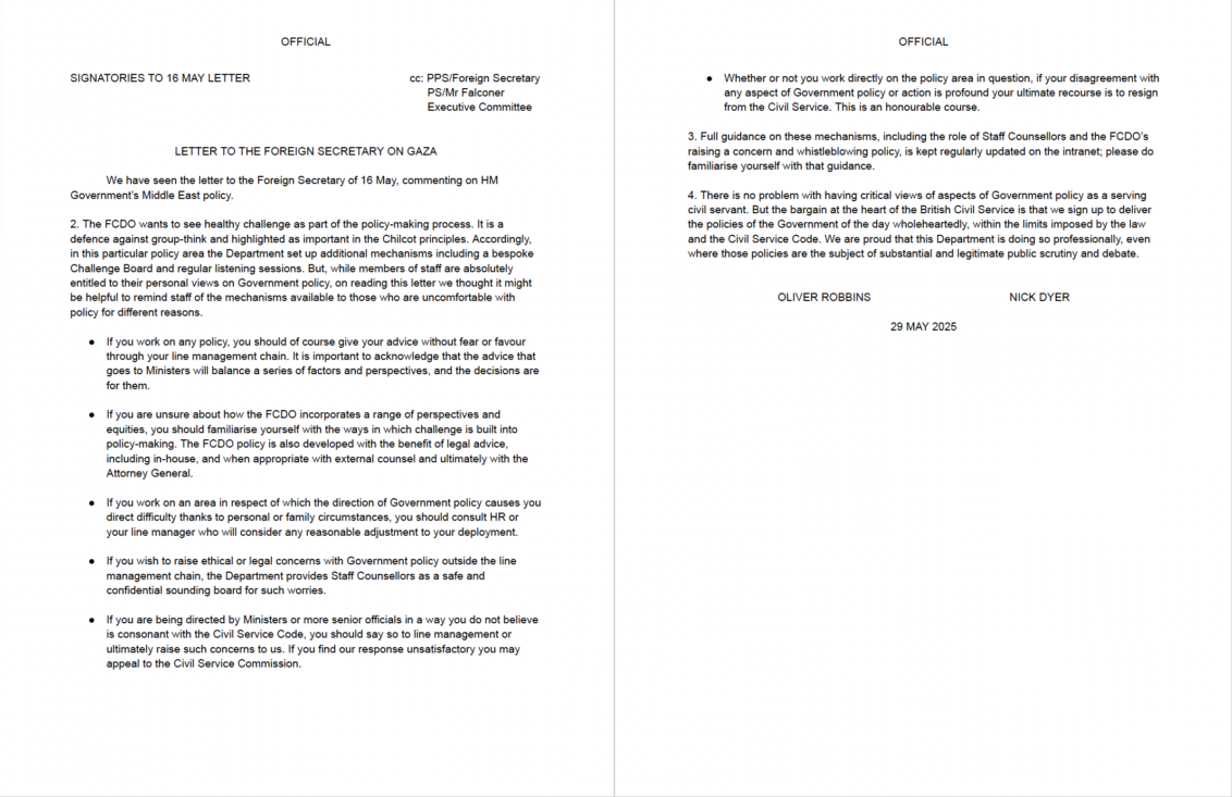 Foreign Office Bosses Have a Suggestion for Staff With Gaza Conscience ...